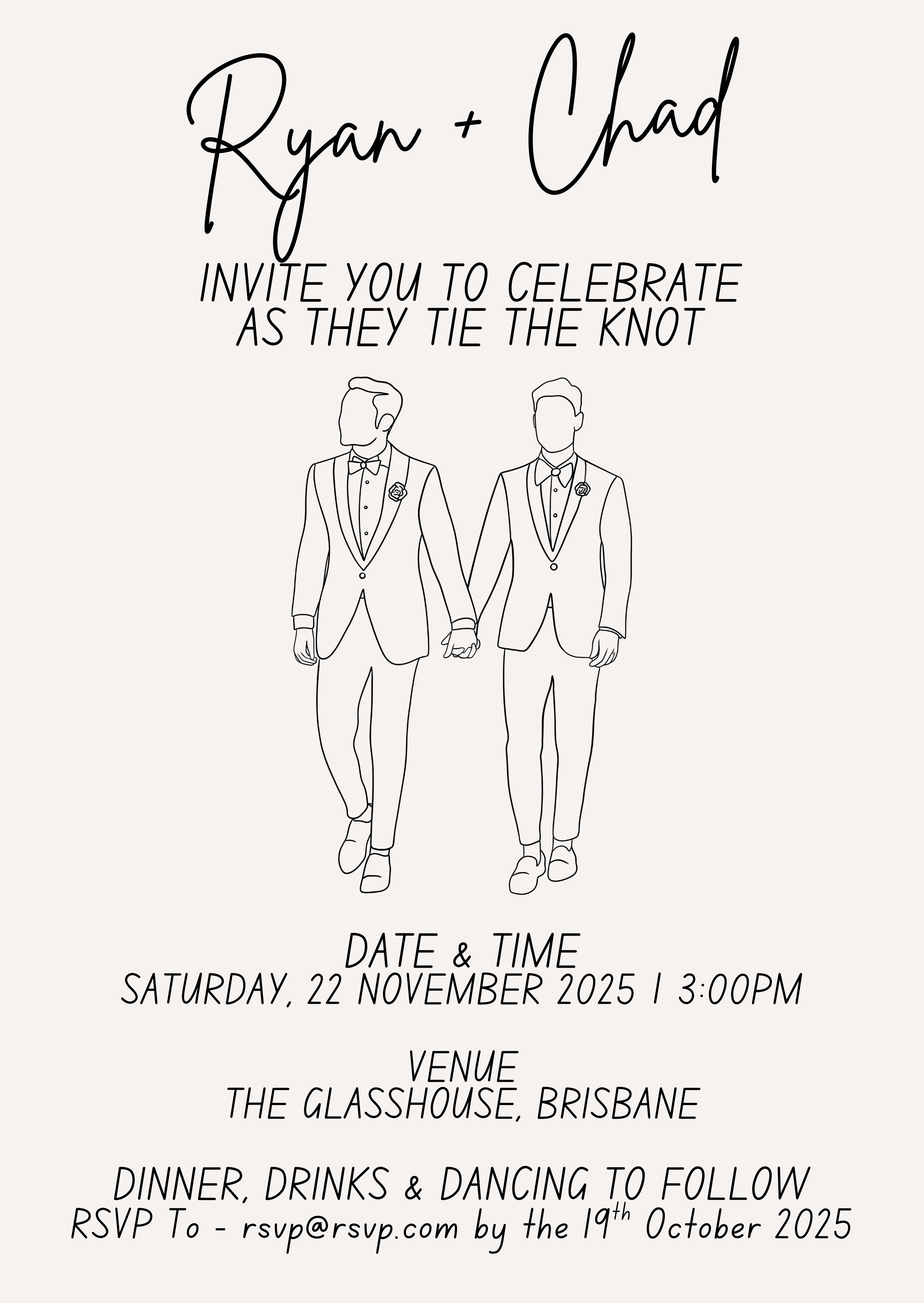 Drawn Together – Wedding Invitation Template (Groom + Groom) – Hitch House